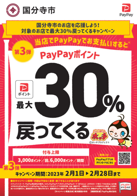 国分寺市では2/1からPayPay30%還元事業をします (2/1～28) - 及川妙子の元気日記