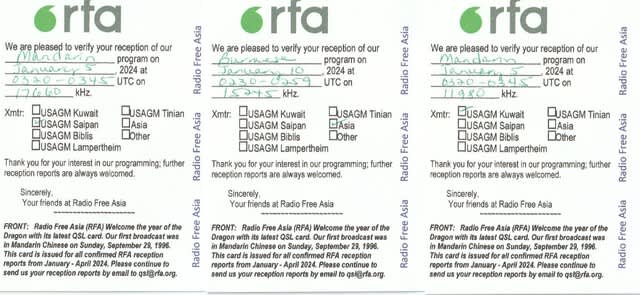 Radio Free Asia QSL 2024.1 - 健ちゃんのBCL②