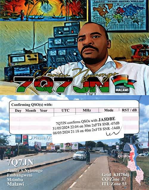 7Q7JN ( Marawi ) から QSL カードが届いてきました - JA5DBE の Coffee Break