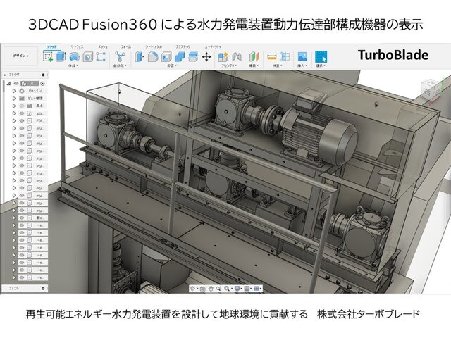 3DCAD Fusion360 による水力発電装置動力伝達部構成機器の表示 - 流体機械設計による近未来に役立つエンジニアリング
